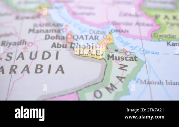 Location of U.A.E, Political Map With Red Push Pin Pointing Stock Video ...