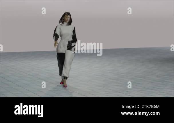 3d simulation of a fashion-show where fictional model wears some black ...