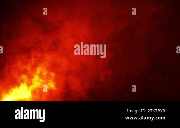 Abstract loop orange fire particles with smoke cloud flare explod flow ...
