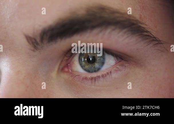 Vision, focus and macro of eyes of man to test, examine and check ...