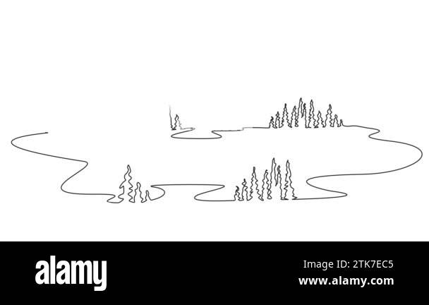 animated continuous single line drawing of beautiful mountain landscape ...
