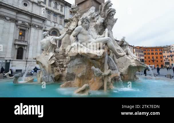 Famous monumental Rivers Fountain in historical Navona square of Rome ...