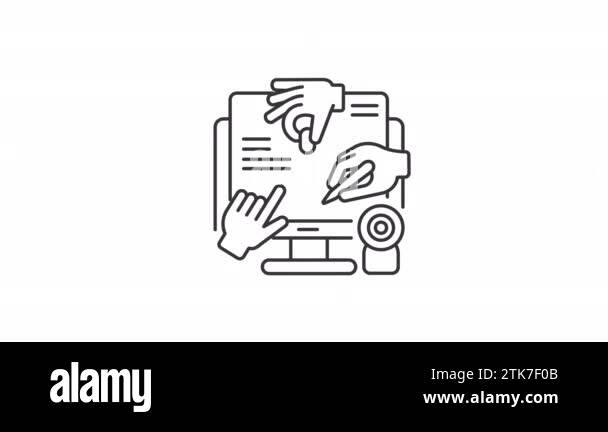 Animated all hands meet linear icon. Business conference online. Ideas ...