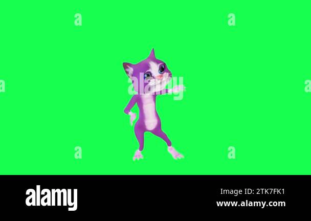 3D animated talking cat doing jazz dance from front angle on green ...