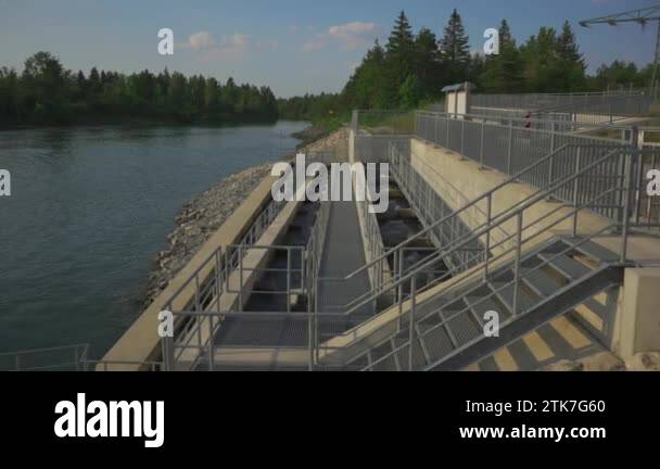 Lech, Bavaria, Germany. Fish ladder for migration and spawning at river ...