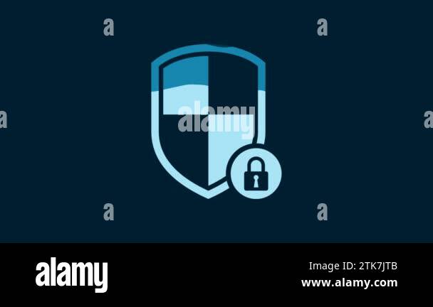 White Shield security with lock icon isolated on blue background. Protection, safety, password ...