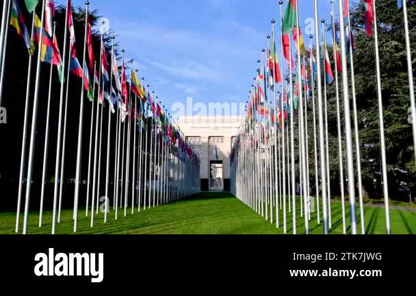 Geneva, Switzerland, January 2023. Wide-angle lens and low-angle ...