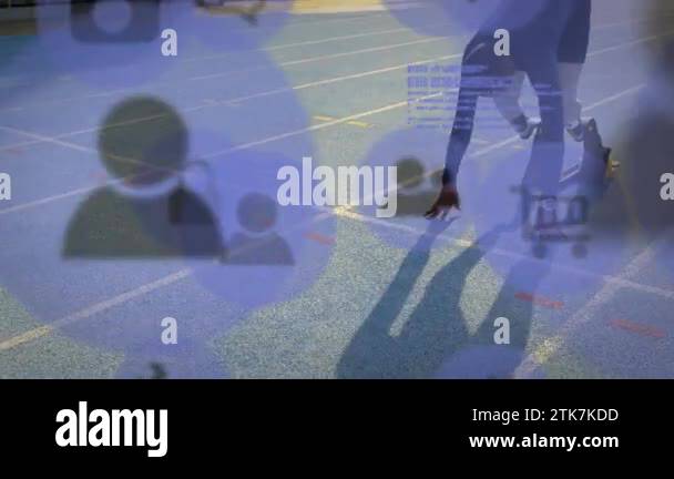 Animation of icons disable biracial athlete running with prosthetics ...