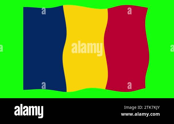 Chad Waving Flag 2D Animation on Green Screen Background. Looping ...