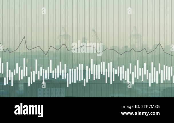 Animation of graphs moving over silhouette buildings and cranes over ...