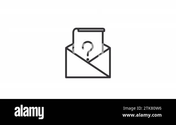 Animated mail survey linear icon. Letter in envelope with question mark ...