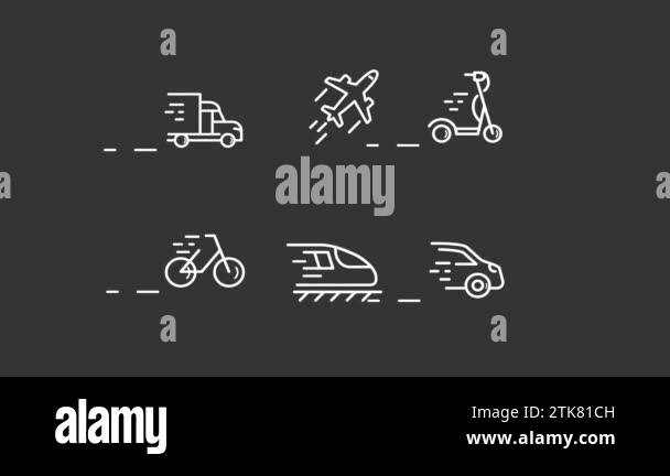 Animated vehicle white line icon set. Commuting. Public and personal ...