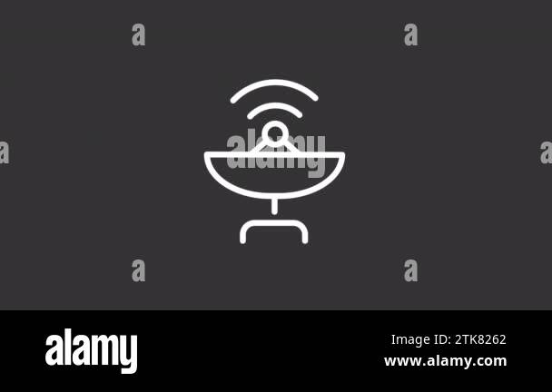 Animated antenna white line icon. Satellite dish broadcasting signal ...