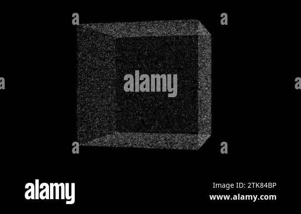 3D white cube object rotates on black backdrop. Object consisting of ...