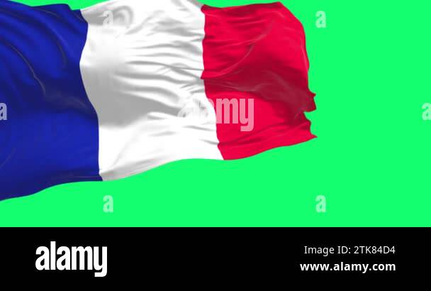France national flag waving isolated on a green background. The ...