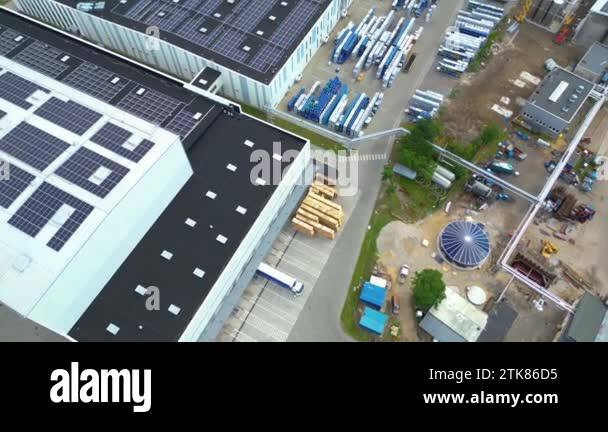 Aerial view of distribution center, drone photo of industrial logistics ...