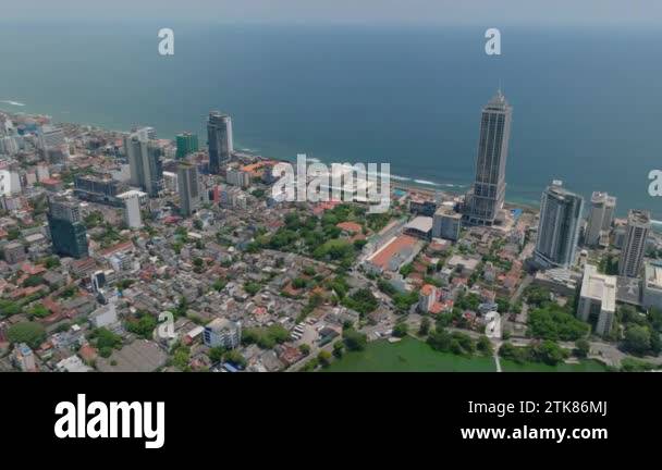 Amazing view of residential urban borough at seaside. Low buildings and ...