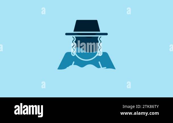 Blue Orthodox jewish hat with sidelocks icon isolated on blue ...