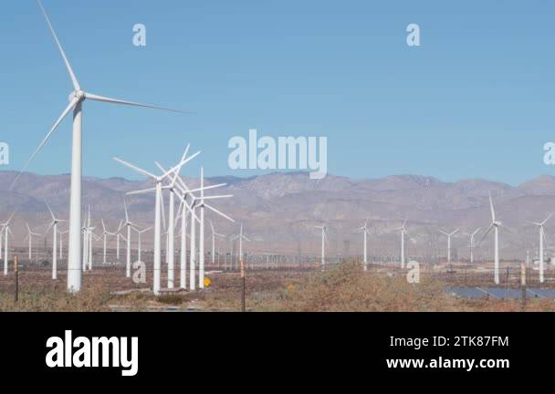 Windmills turbine rotating, wind farm power plant, alternative green ...