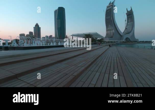 Lusail Corniche at the marina in Lusail city, Qatar sunset shot showing ...