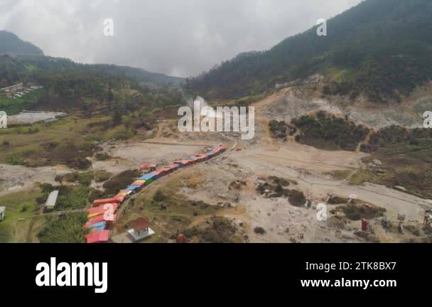 plateau with volcanic activity, mud volcano Kawah Sikidang, geothermal ...