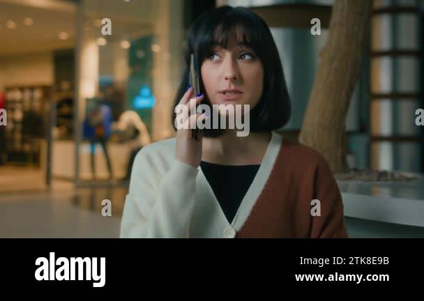 Woman happy talking phone lady speaking with smartphone smile female ...