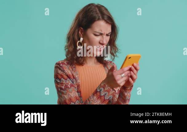 Woman Use Mobile Phone Smartphone Typing Browsing Loses Becoming
