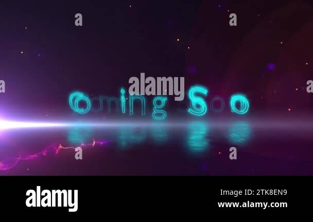 Animation of illuminated coming soon text with moving lens flares over ...