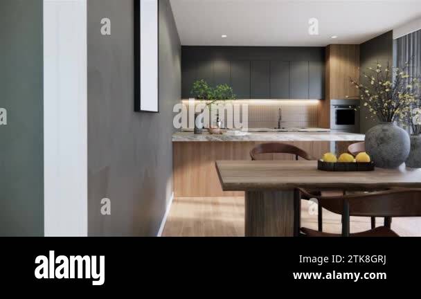 3d rendering Modern interior design of apartment, kitchen and dining ...
