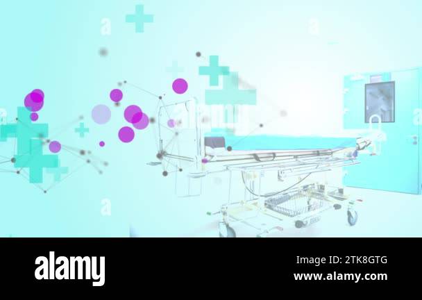 Abstract medical background with couch and operating room. Turquoise ...