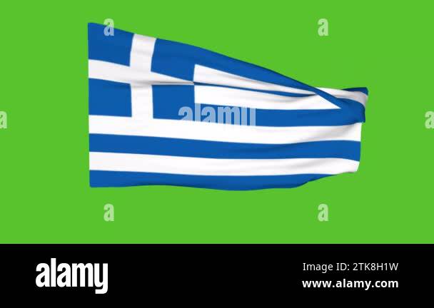 3D animation of the flag of Greece on a green screen, chroma key. Greek ...