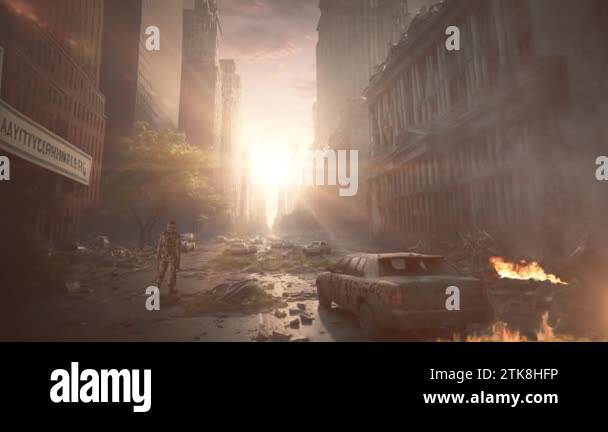 In this video, we see a ruined city that has been devastated by war ...