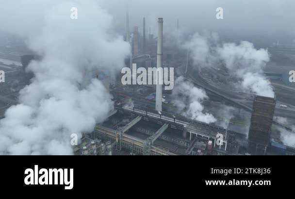 Blast furnaces, air pollution emissions. Smoke stack tower pipe and ...