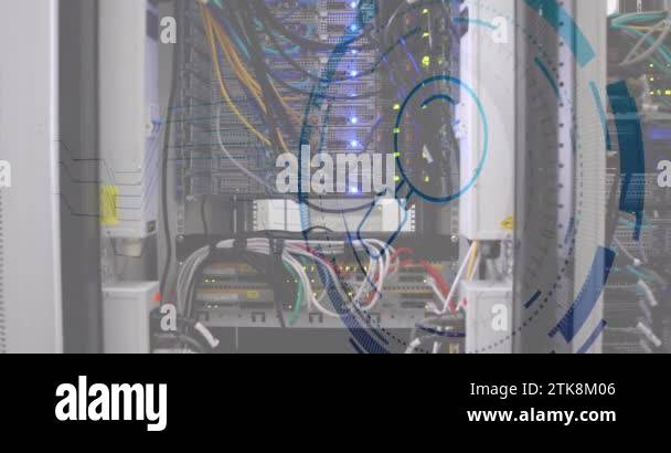 Animation of magnifying glass in circle over data server systems ...