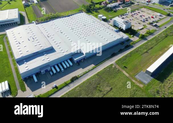 Aerial view of distribution center, drone photo of industrial logistics ...