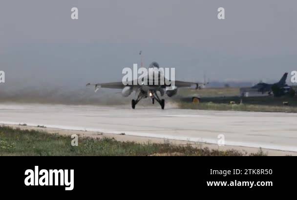 Lockheed F-16 Fighting Falcon of Turkish Air Force taking off with full afterburner power for a ...