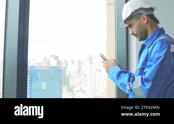 Portrait male architect engineer, construction supervisor talking on ...