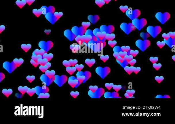 Neon love Hearts symbol animation moving up on black background, motion ...
