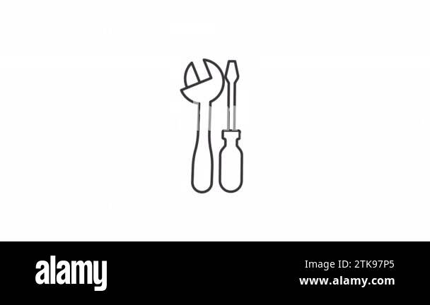 Animated toolkit linear icon. Wrench and screwdriver. Auto repair ...