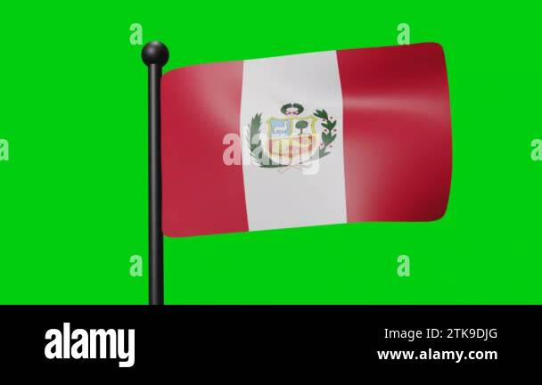 Peru Flag Waving in Slow Motion on the green background. 3D Render Flag ...