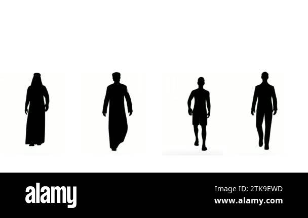 silhouette people walk on white background. silhouette black people ...