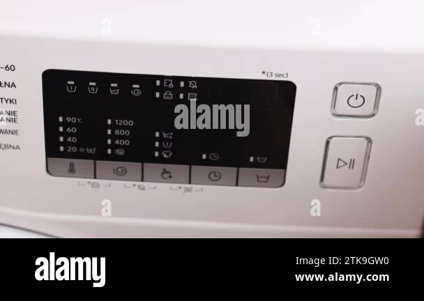 Hand turning on and off the switch of the washing machine. Persons ...