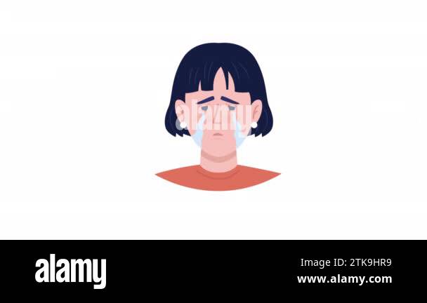 Animated upset young woman emotion. Female crying. Flat character head ...
