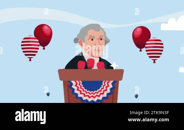 president george washington character animation ,4k video animated ...