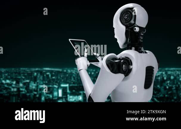 Robot hominoid using tablet computer for big data analytic using AI thinking brain , artificial ...