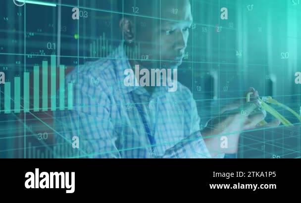 Animation of graphs with changing numbers over african american man ...