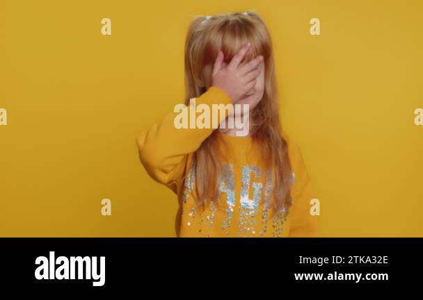 Face palm. Shame on you. Upset young preteen child girl kid making face ...