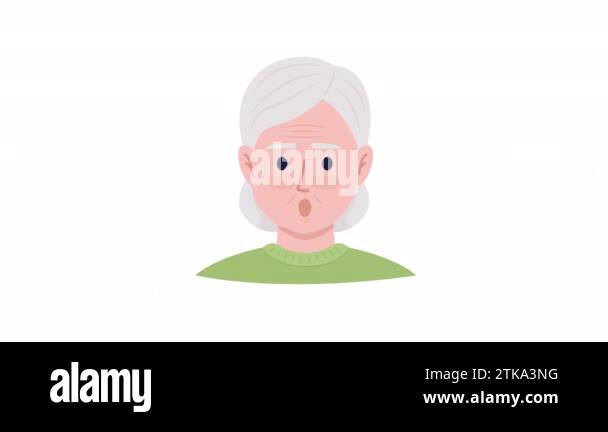 Animated shocked old woman emotion. Surprised granny. Flat character ...