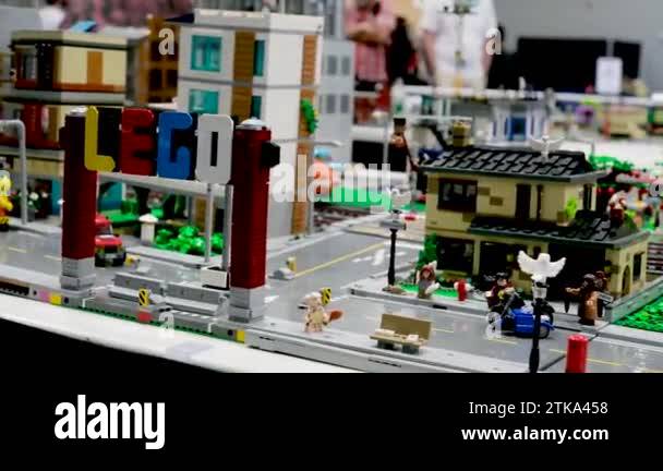 a city completely made of Lego blocks houses cars streets trains trams ...