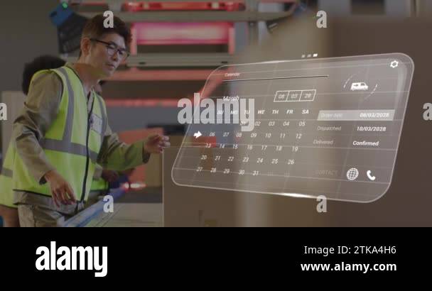 Animation of digital interface with calendar and data processing over ...